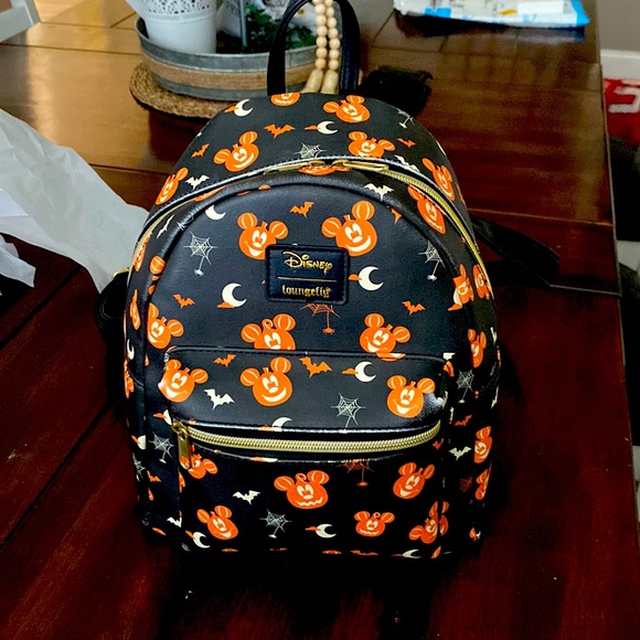 Loungefly | Bags | Lounge Fly Mini Backpack Halloween Pumpkin Mickey ...